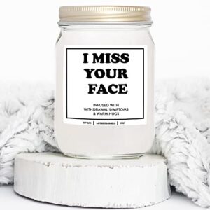 YouNique Designs Scented Candles - Soy Candles Thinking of You Gifts for Women & Men, I Miss Your Face Candle, Long Distance Relationship Gifts 8 Ounce Lavender Candles for Women (Lavender & Vanilla)