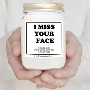 YouNique Designs Scented Candles - Soy Candles Thinking of You Gifts for Women & Men, I Miss Your Face Candle, Long Distance Relationship Gifts 8 Ounce Lavender Candles for Women (Lavender & Vanilla)