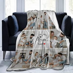 4FunGift Custom Blanket with Photos Text Fleece Throw Customized Personalized Gift for Women Mom Birthday Christmas Valentines Day- 50"x 60"