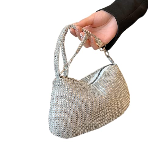 Bling Rhinestone Hobo Bag for Women Crystal Evening Handbag Underarm Bag Tote for Party Wedding