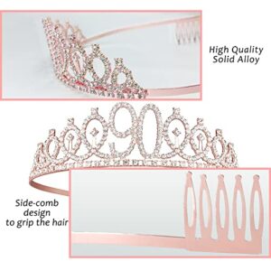 90th Birthday Decorations for Her, Birthday Sash, Crown/Tiara, Candles, Cake Toppers, Balloons, Birthday Gifts for Women, 90th Birthday Decorations for Women, Rose Gold (90th)