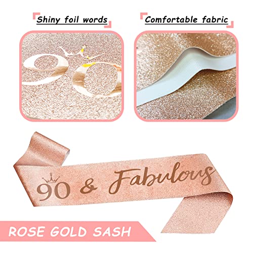 90th Birthday Decorations for Her, Birthday Sash, Crown/Tiara, Candles, Cake Toppers, Balloons, Birthday Gifts for Women, 90th Birthday Decorations for Women, Rose Gold (90th)