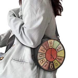 Binienty Circle Clock Purse for Women Fashion Crossbody Shoulder Purse with Strap Satchel Handbag