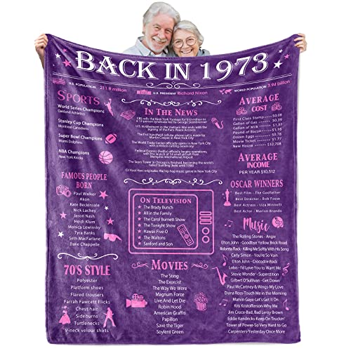 Happy 50th Birthday Gifts for Women Men Blanket 1973 50th Birthday Anniversary Weeding Decorations Turning 50 Years Old Bday Gift Idea for Wife Husband Mom Dad Back in 1973 Throw Blanket 60Lx50W Inch