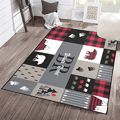 Buffalo Plaid Bears Mountains Personalized Polyester Fiber Non-Slip Home Decor Carpets£¬Custom Area Rug Carpet Floor Mat for Bedroom Living Room Home Playroom Size 5.2'x7.5'