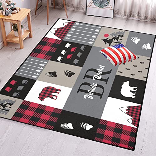 Buffalo Plaid Bears Mountains Personalized Polyester Fiber Non-Slip Home Decor Carpets£¬Custom Area Rug Carpet Floor Mat for Bedroom Living Room Home Playroom Size 5.2'x7.5'