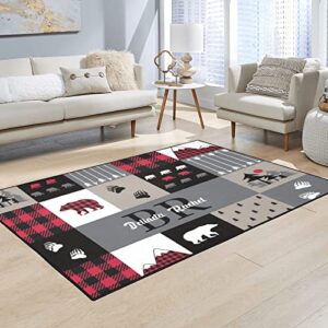 Buffalo Plaid Bears Mountains Personalized Polyester Fiber Non-Slip Home Decor Carpets£¬Custom Area Rug Carpet Floor Mat for Bedroom Living Room Home Playroom Size 5.2'x7.5'