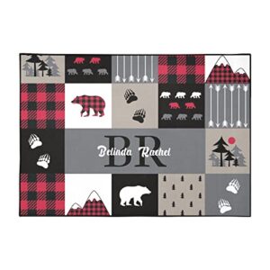 Buffalo Plaid Bears Mountains Personalized Polyester Fiber Non-Slip Home Decor Carpets£¬Custom Area Rug Carpet Floor Mat for Bedroom Living Room Home Playroom Size 5.2'x7.5'