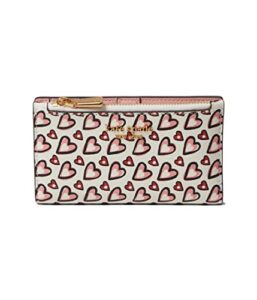 kate spade new york morgan valentines heart printed small slim bifold wallet cream multi one size