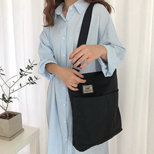 Canvas Crossbody Tote Bag Black Hobo Handbag Shoulder Bag for Women Teen Girls Cotton Casual Tote Bag with Zipper and Pockets Students Schoolbag Valentine's Day Gift