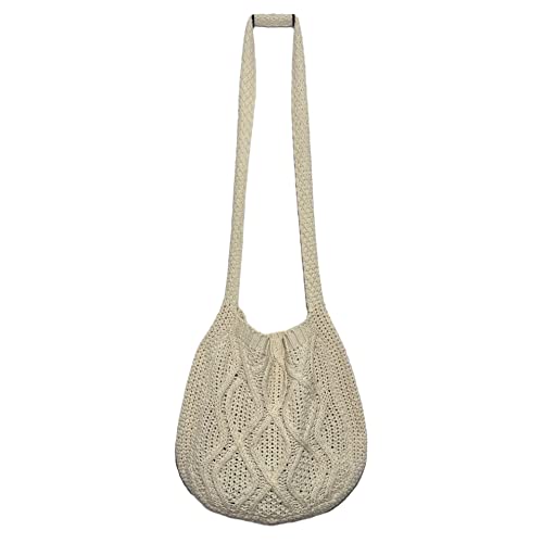 Women's Shoulder Handbags Y2K Fairy Grunge Crochet Tote Bag Aesthetic Hippie Crossbody Bag Alt Purse Accessories (Beige)