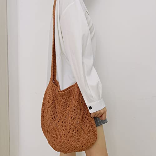 Women's Shoulder Handbags Y2K Fairy Grunge Crochet Tote Bag Aesthetic Hippie Crossbody Bag Alt Purse Accessories (Beige)