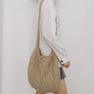 Women's Shoulder Handbags Y2K Fairy Grunge Crochet Tote Bag Aesthetic Hippie Crossbody Bag Alt Purse Accessories (Beige)