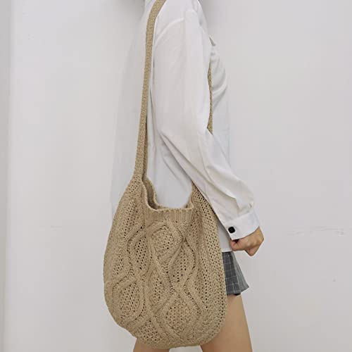 Women's Shoulder Handbags Y2K Fairy Grunge Crochet Tote Bag Aesthetic Hippie Crossbody Bag Alt Purse Accessories (Beige)