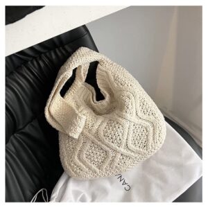 Women's Shoulder Handbags Y2K Fairy Grunge Crochet Tote Bag Aesthetic Hippie Crossbody Bag Alt Purse Accessories (Beige)