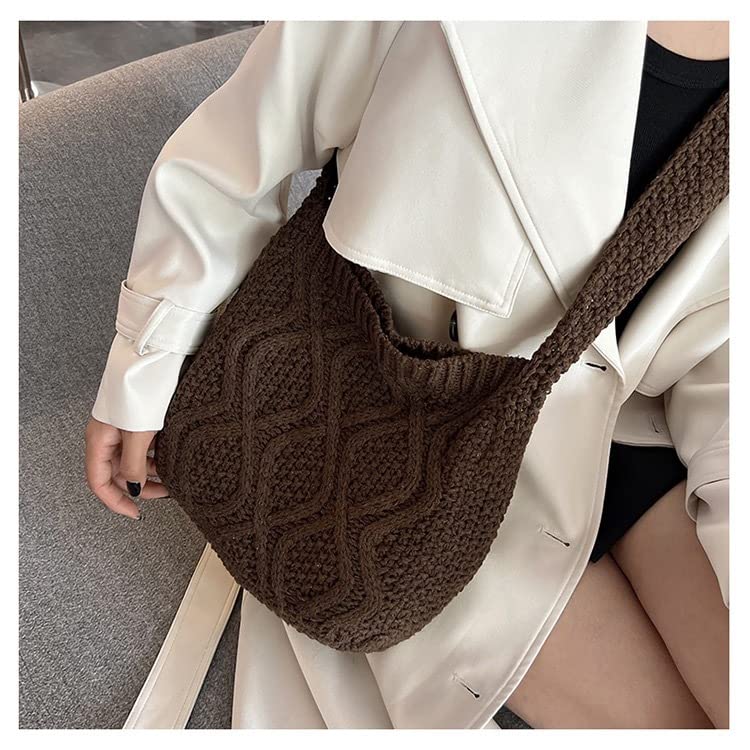 Women's Shoulder Handbags Y2K Fairy Grunge Crochet Tote Bag Aesthetic Hippie Crossbody Bag Alt Purse Accessories (Beige)