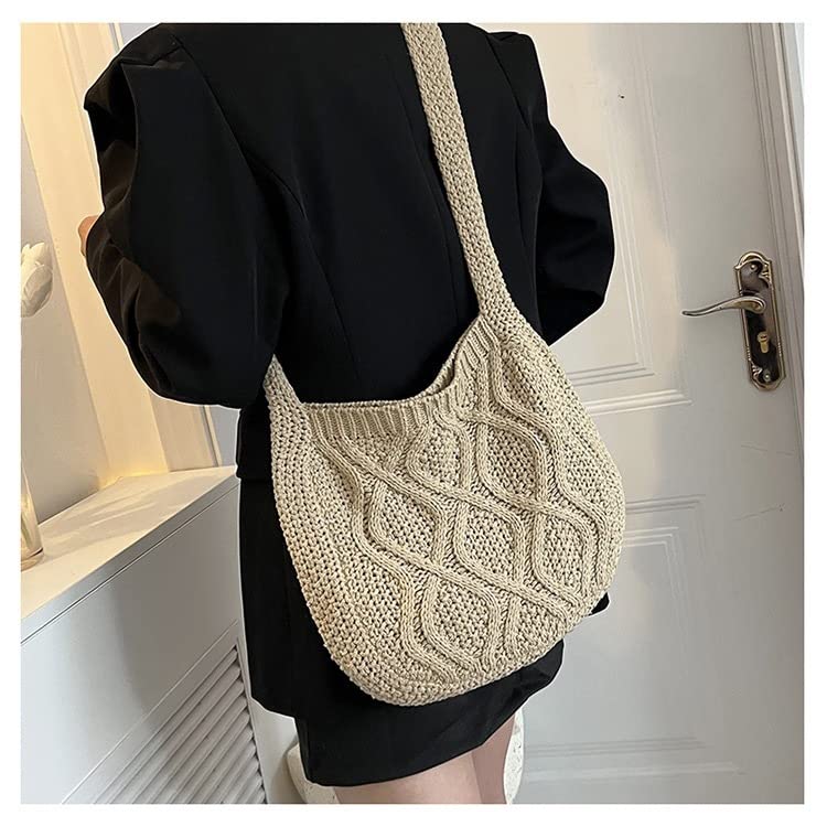 Women's Shoulder Handbags Y2K Fairy Grunge Crochet Tote Bag Aesthetic Hippie Crossbody Bag Alt Purse Accessories (Beige)