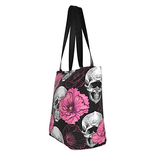 Sugar Skull Pink Poppy Flower Women's Shoulder Handbag Gym Tote Bag Storage Handle Bag