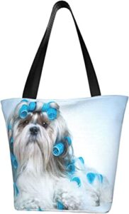 shih fur tzu dog curlers haired women’s shoulder handbag gym tote bag storage handle bag