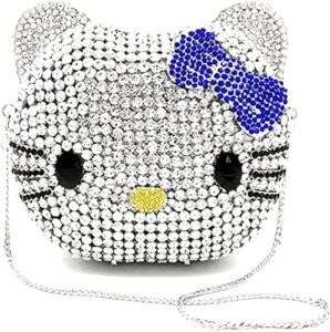 qlazo women’s evening bag- ladies clutch cute cat evening bags festive party tote bags purse ladies girls bags (color : white blue)