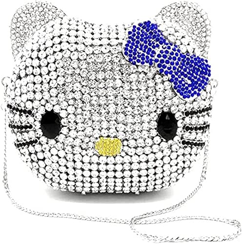 QLAZO Women's Evening Bag- Ladies Clutch Cute Cat Evening Bags Festive Party Tote Bags Purse Ladies Girls Bags (Color : White Blue)