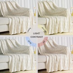 Carriediosa White Knit Throw Blanket for Couch, Chenille Chunky Cable Knitted Soft Cozy Decorative Lightweight Blanket for Bed Sofa and Chair (Cream White 50" x 60")