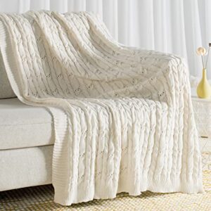 Carriediosa White Knit Throw Blanket for Couch, Chenille Chunky Cable Knitted Soft Cozy Decorative Lightweight Blanket for Bed Sofa and Chair (Cream White 50" x 60")