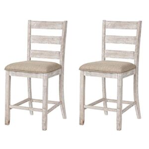 Signature Design by Ashley Skempton Farmhouse 36" Counter Height Dining Table with Storage & Wine Rack, Whitewash & Skempton 24" Counter Height Upholstered Barstool, Set of 2, Antique White