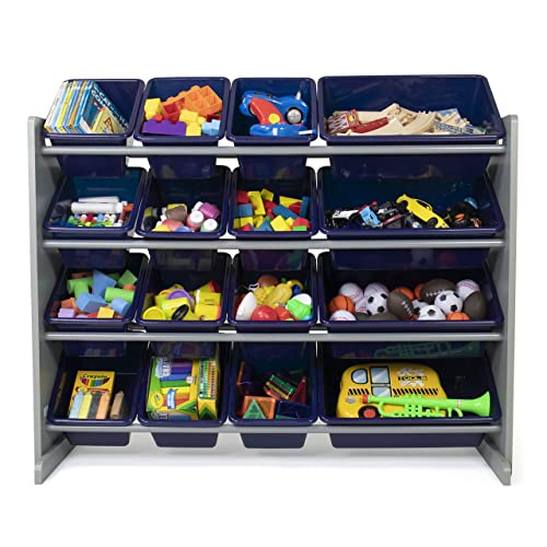 Humble Crew Toy Storage Organizer, Grey/Navy & Book Organizer Kids Bookshelf, Grey/Navy