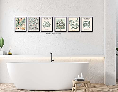 Green Gallery Flower Market Posters for Room Aesthetic Floral Set of 6 Famous Matisse William Morris Van Gogh Canvas Wall Art Botanical Plant Print Painting Danish Pastel Wall Decor 8x10in Unframed