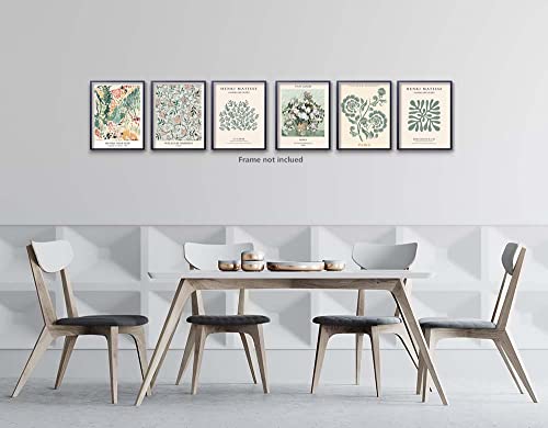 Green Gallery Flower Market Posters for Room Aesthetic Floral Set of 6 Famous Matisse William Morris Van Gogh Canvas Wall Art Botanical Plant Print Painting Danish Pastel Wall Decor 8x10in Unframed