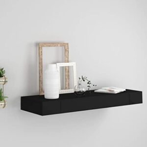 yaff floating shelf with drawer black floating wall shelf living room decor wall shelf for bedroom, living room, office decor 31.5″x9.8″x3.1″ mdf