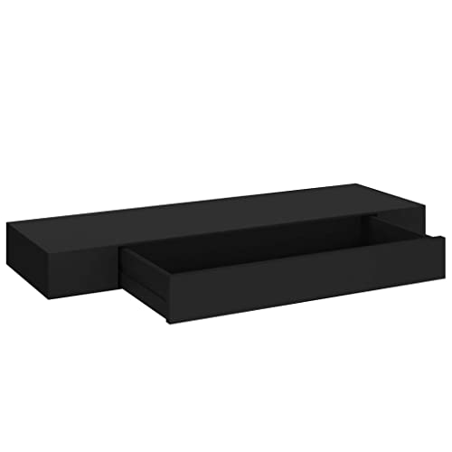 YAFF Floating Shelf with Drawer Black Floating Wall Shelf Living Room Decor Wall Shelf for Bedroom, Living Room, Office Decor 31.5"x9.8"x3.1" MDF