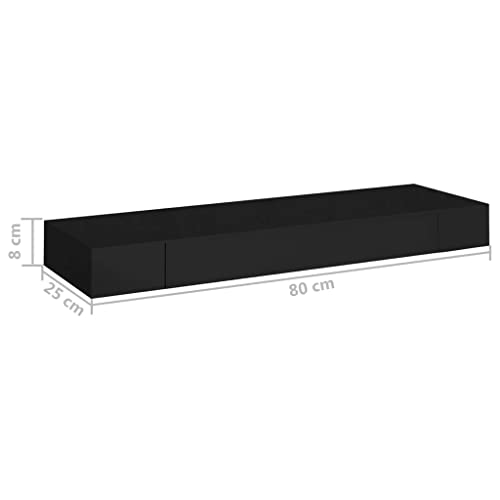 YAFF Floating Shelf with Drawer Black Floating Wall Shelf Living Room Decor Wall Shelf for Bedroom, Living Room, Office Decor 31.5"x9.8"x3.1" MDF