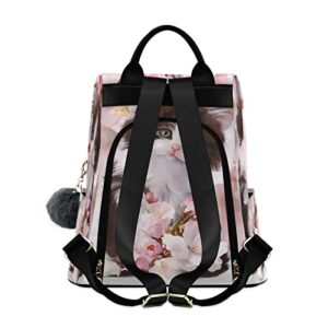 Mcyhzjd Backpack Purse, Kitten Cat with Cherry Blossom Anti-theft Casual College School Ladies Fashion Shoulder Bag