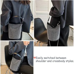 Bydenwely Rhinestone Rivets Bling Bucket Hobo Bag Medium Chic Evening Purse Women Clutch Crossbody Tote for Prom Party, Silver