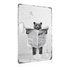 funny bear tin sign,black and white bear metal sign,bear poster bear metal tin sign,rustic farmhouse style wall decor for living room, bathroom, bedroom, kids bathroom decor – 8×12 inch