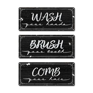 farmhouse bathroom signs decor 3pcs, pvc made waterproof restroom wall decor, duplex printed rustic farmhouse bathroom wall decor, fade-resistant bathroom rule sign home wall decor, 5x12 inches, black