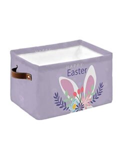 1 pcs large storage basket bins waterproof fabric, easter bunny ear rectangular storage box for shelf closet organizer cute easter rabbit purple red spring floral