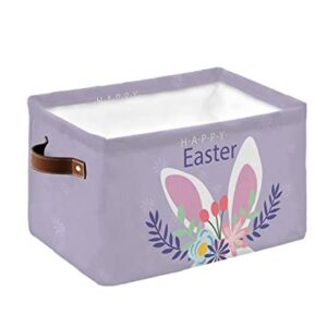 1 PCS Large Storage Basket Bins Waterproof Fabric, Easter Bunny Ear Rectangular Storage Box for Shelf Closet Organizer Cute Easter Rabbit Purple Red Spring Floral