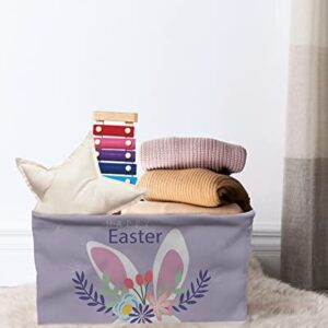 1 PCS Large Storage Basket Bins Waterproof Fabric, Easter Bunny Ear Rectangular Storage Box for Shelf Closet Organizer Cute Easter Rabbit Purple Red Spring Floral