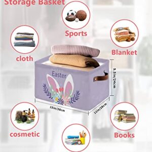 1 PCS Large Storage Basket Bins Waterproof Fabric, Easter Bunny Ear Rectangular Storage Box for Shelf Closet Organizer Cute Easter Rabbit Purple Red Spring Floral