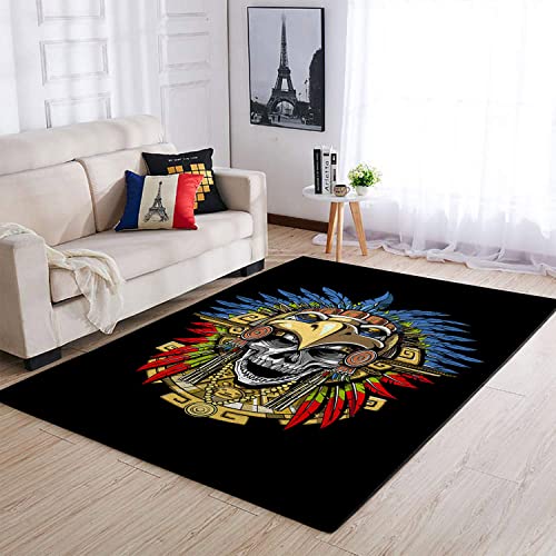 LINDENPAL Aztec Skull Warrior, Aztec Eagle Mask Headdress, Aztec Mythology, Mayan Civilization, Native Mexican Large Rug: 5x8 Feet Area Rugs