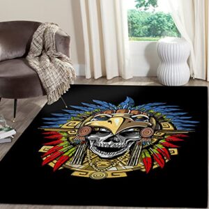 LINDENPAL Aztec Skull Warrior, Aztec Eagle Mask Headdress, Aztec Mythology, Mayan Civilization, Native Mexican Large Rug: 5x8 Feet Area Rugs