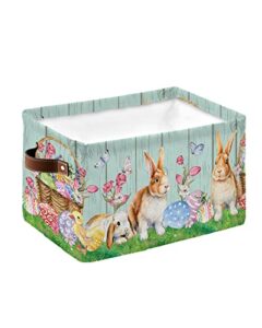 1 pcs large storage basket bins waterproof fabric, easter bunny rectangular storage box for shelf closet organizer easter basket egg colored eggs aqua teal green cute chick