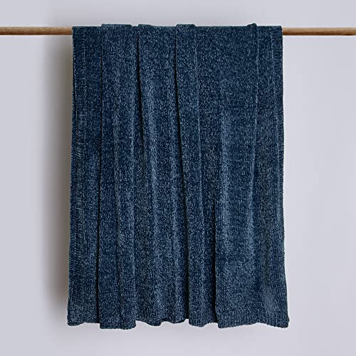 Best Home Fashion Super Soft Luxe Sheen Chenille Throw Blanket, Warm and Cozy Knitted Decorative Blanket for Sofa, Couch and Bed All Seasons 60 x 80 Inches- Navy