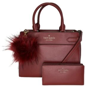 Kate Spade New York Staci MD Satchel bundled with matching Slim Bifold Wallet and Fur Pom (Red Currant)