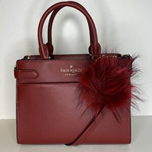 Kate Spade New York Staci MD Satchel bundled with matching Slim Bifold Wallet and Fur Pom (Red Currant)