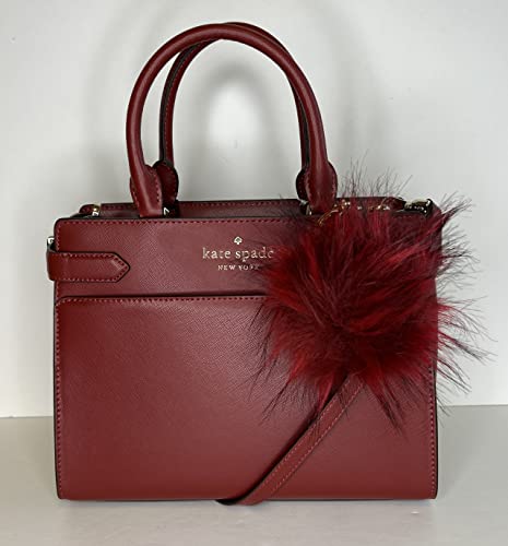 Kate Spade New York Staci MD Satchel bundled with matching Slim Bifold Wallet and Fur Pom (Red Currant)