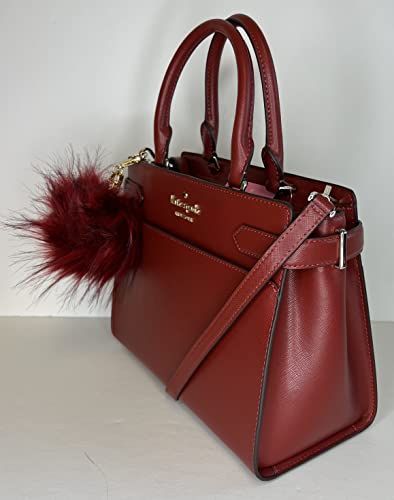 Kate Spade New York Staci MD Satchel bundled with matching Slim Bifold Wallet and Fur Pom (Red Currant)